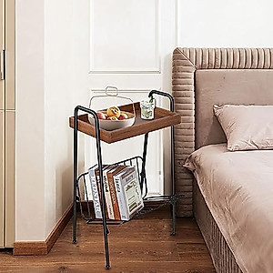 graffitimaster Small Side Table for Living Room Bedroom, Wood End Table for Small Spaces with Storage Magazine Holder, 2-Tier Storage Nightstand Bedside Table Rustic Snack Table Bed Side Table