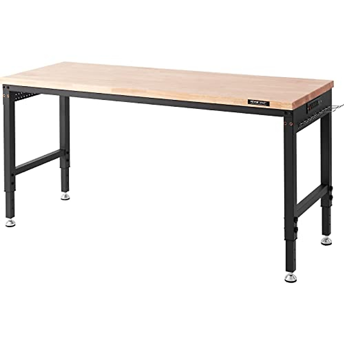 VEVOR Adjustable Workbench, 72" L X 25" W Garage Worktable with Universal Wheels, 28-39.5" Heights & 3000 LBS Load Capacity, with Power Outlets & Hardwood Top & Storage & Foot Pads, for Office Home