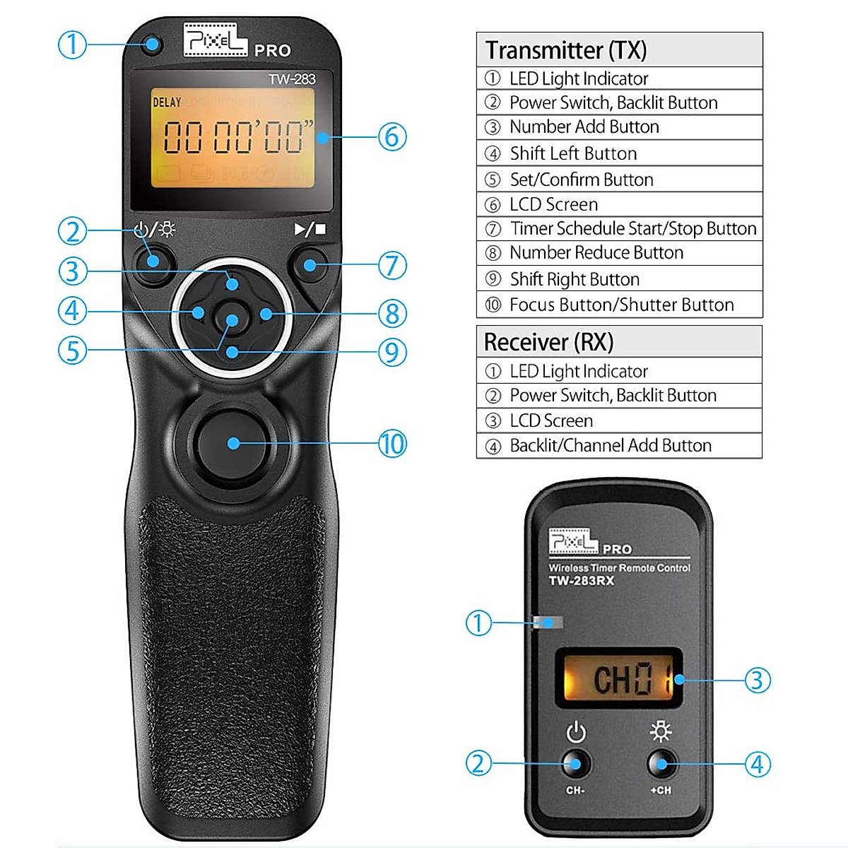 Pixel Wireless Shutter Release Cable Timer Remote Control TW-283 UC1 Compatible for Olympus Cameras