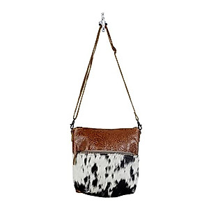 Myra Bag Engraved Crossbody Bag Upcycled Cowhide & Leather S-2877
