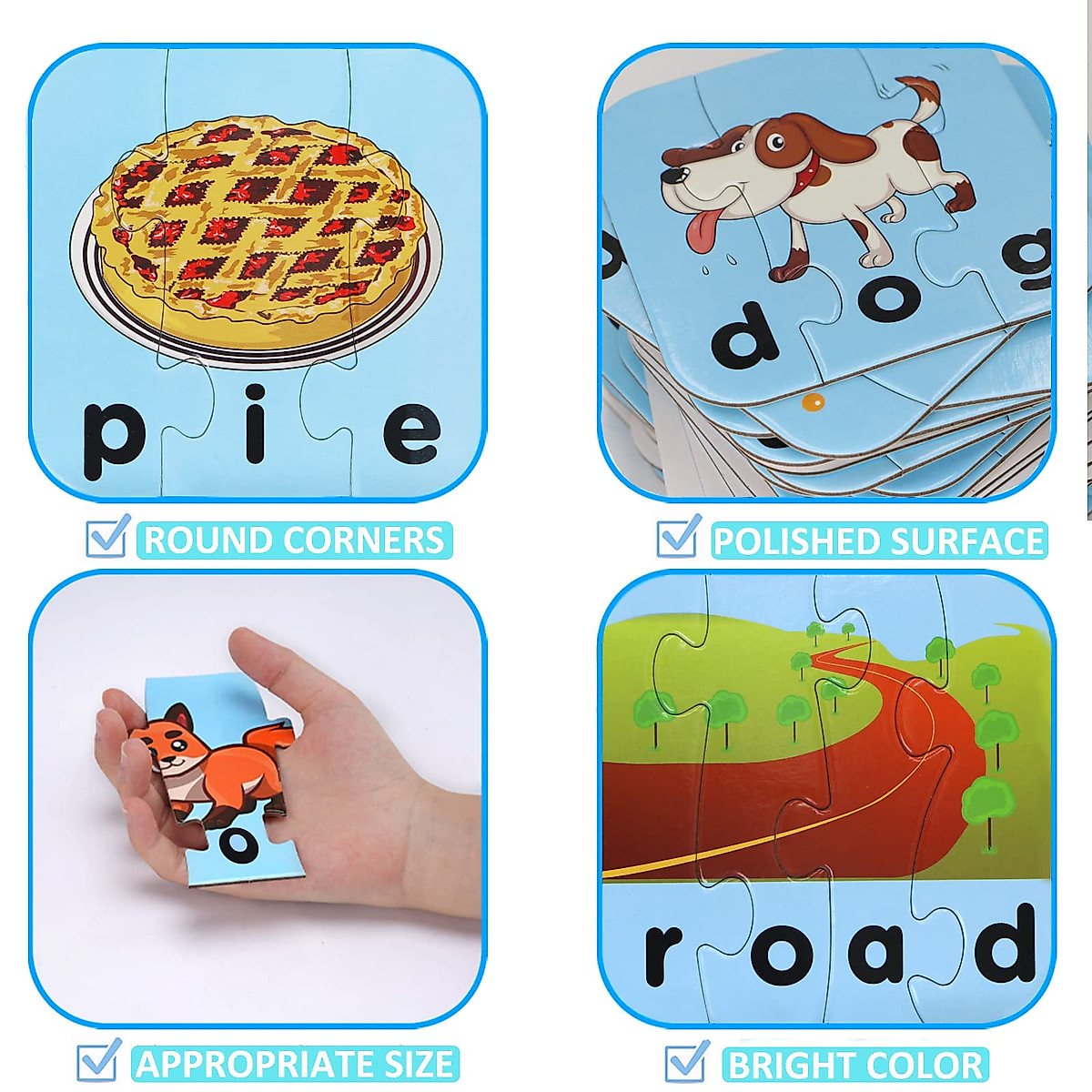 80 Words Self-Correcting Spelling Puzzles, Double-Sided Three and Four Letter Words with Matching Images, Perfect for Preschool Learning