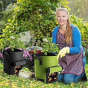 Suntee 4 Pack Potato Grow Bags 10 Gallon with Flap, Plant Grow Bags Heavy Duty Nonwoven Fabric Planter Bags Garden Vegetable Planting Pots Grow Bags for Growing Potatoes, Tomato and Fruits Outdoor