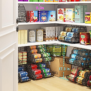 Stacking Can Dispensers 3 Tier with 3 Divider, Pantry Can Organizer, Standing Water Bottle Holder, Beverage Drink Pop Soda Can Storage Basket, Canned Food Container Rack Wire Bins for Kitchen Cabinet