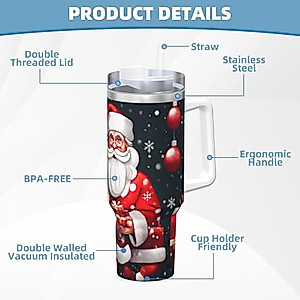 HULIBIN Christmas Santa Clauss Print Double Deck Stainless Steel Travel Coffee Cup With Lid 40 Oz Ice Bully Cup