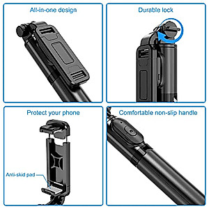 Selfie Stick, Extendable Selfie Stick Tripod with Wireless Remote and Tripod Stand, Portable, Lightweight, Compatible with iPhone 14 13 12 Pro Xs Max Xr X 8Plus 7, Samsung Smartphone and More
