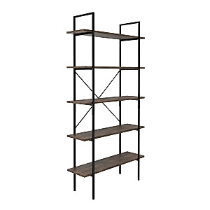 Lavish Home 5-Tier Bookshelf – Open Industrial Style Wooden Bookcase – Freestanding Shelving Unit for Home or Office (Brown Woodgrain) Set of 2