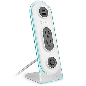 Aduro Dual USB 2 Outlet Power Strip Charging Desktop Stand Hub Extension for Phone, Laptop, with Surge Protection, Power Button, 4ft Cord - White/Grey
