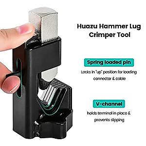 Hammer Lug Crimper Tool, Huazu Hammer Crimper Wire Terminal Crimper for Crimps Battery and Welding Cables 8 AWG to 2/0 Wire Gauge