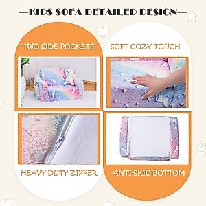 Toddler Baby Chair Couch Sofa for Kids Foldable 2-in-1 Fold Out Couch Bed Toddler Chairs Comfy for Boys & Girls Convertible Kids Furniture lounge chairs for Playroom with Double Pockets, Glowing Pink