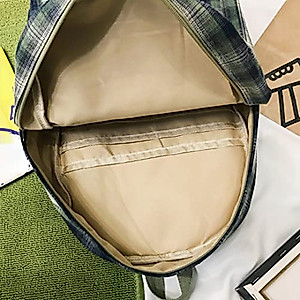 Aesthetic Backpack Checked Backpack Japanese School Bag Backpack for Girls Teens Aesthetic Daypack Preppy School Supplies (Black)