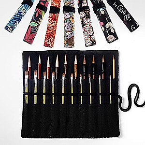20 Slots Artist Paint Brush Roll Up Bag Holder Canvas Pouch Makeup Case Organizer Rollup Protection（Without Brushes） (Golden spray)