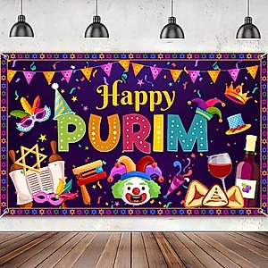 Large 71'' x 43'' Happy Purim Banner, Purim Decorations Backdrop, Colorful Purim Photo Backdrop, Purim Backdrop Party Indoor Outdoor Photography Background Decoration