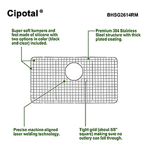 CIPOTAL 25.5 in. x 13.5 in. Rear Drain Sink Grid with Supersoft Silicone Feet in 304 Grade Stainless Steel