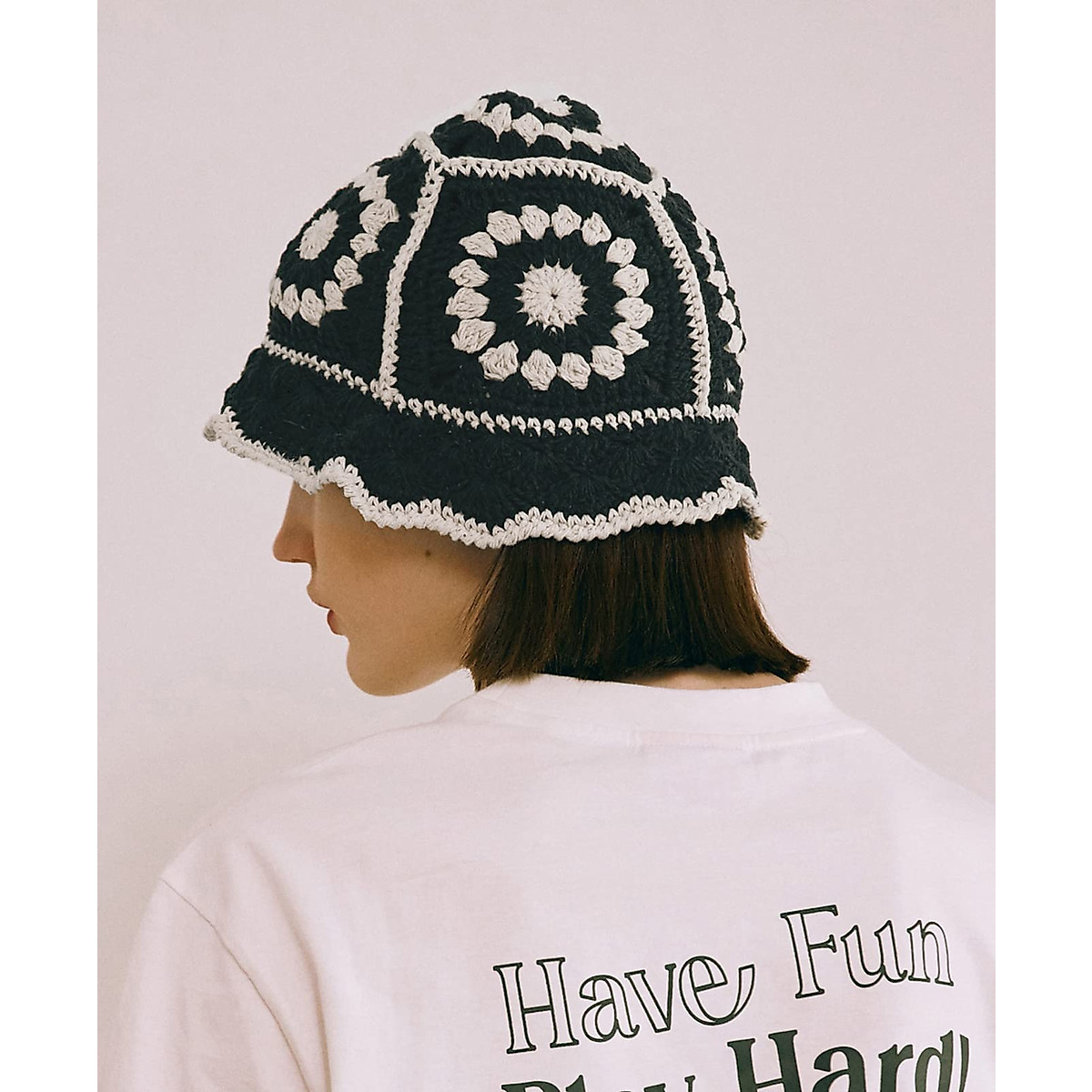 JiaTL WeyJia Knit Bucket Hat for Women Handmade Crochet Foldable Floppy Hat Fashion Cute Comfy and Casual (B-Black)