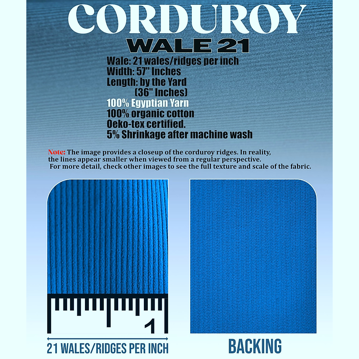 Corduroy Fabric 21 Wale Apparel 140-150GSM Solid Color by Continuous Yard 58" W 100% Cotton-Egyptian Yarn Stripe Texture Soft & Lightweight Baby Blanket Blouses Shirts Rompers Sweater Canary Yellow