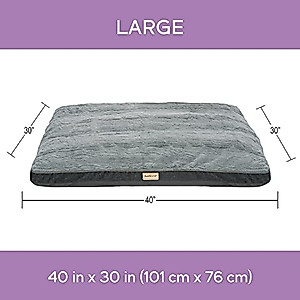 Pooch Planet Large Memory Foam Mix Dog Bed Plush & Textured Linen Mattress w/Removable Washable Cover - Gray, Large