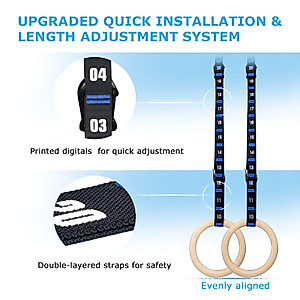 Zingtto Wooden Gymnastic Rings with Adjustable Numbered Straps. 1.25'' Olympic Rings for Core Workout, Crossfit, Bodyweight Training. Home Gym Rings with 8.5ft Exercise Straps and Workout Handles