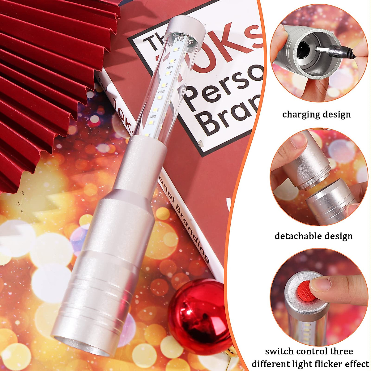 4 Pieces LED Strobe Baton Bottle Service Sparklers Bottle Service Light Bottle Handheld Light for Nightclubs Weddings Parties Activities Supplies (Silver)