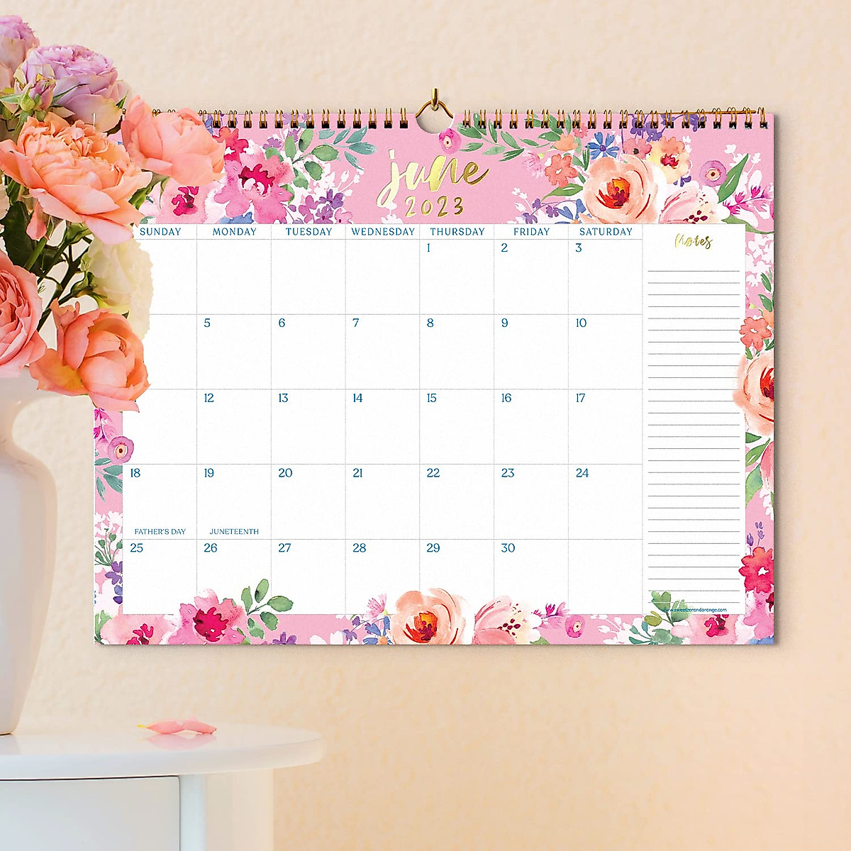 S&O Watercolor Floral Wall Calendar from Jan 2023-Jun 2024 - Tear-Off Monthly Calendar - 18 Month Academic Wall Calendar 2023-2024 - Hanging Calendar to Track for Anniversaries & Appointments - 10.5x13.5”in