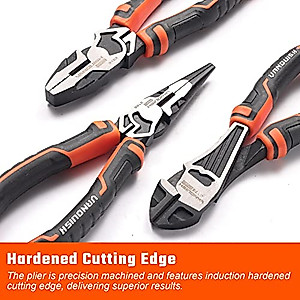 VANQUISH 3-Piece Pliers Set with Wire Jaw Diagonal Cutting Pliers, Long Needle Nose Pliers and Linemans Pliers Tool Set (3192)