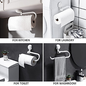 Suction Paper Towel Holder Under Cabinet, Wall Mount for Kithcen Paper Roll, No Drilling Towels Bulks, Removable & Reusable Towel Rack Multi-Used Plastic Paper Towel Holder