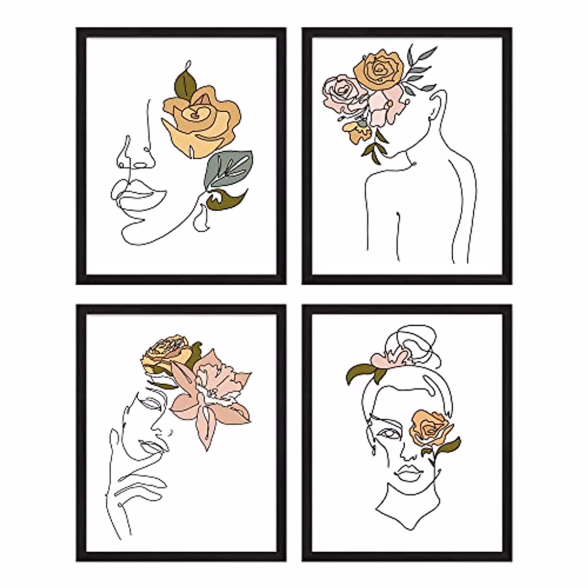 Woman Wall Art Fashion Wall Art Bathroom Artwork For Wall, Line Art Wall Decor Woman Silhouette Wall Art Line Drawing Wall Art Abstract Woman Wall Art, Feminine Wall Art - Set of 4 (8x10") UNFRAMED