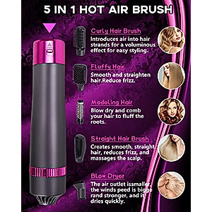 5 in 1 Hair Dryer Brush, Negative Ion Electric Hot Air Blow Dryer Brush Comb, Detachable and Interchangeable Hair Straightener Curly Hair Comb for All Hairstyle