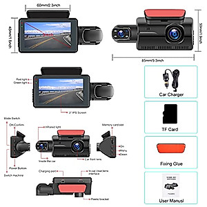 Dash Cam Front and Rear, Dash Camera for Cars 1080P Full HD Dual Dashboard Camera Recorder 3" IPS Screen in Car Camera Night Vision,Motion Detection Parking Monitor G-Sensor+ 32G SD Card