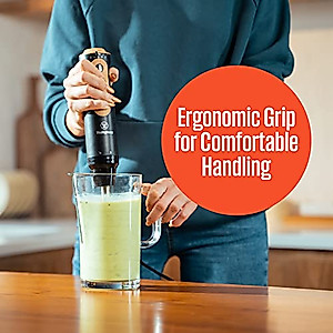 Westinghouse Scandinavian Design Immersion Blender, 500W w/ 5-Speed Precision Control, Turbo Mode, & Detachable Shaft - For Shakes, Smoothies, Soups, Puree, & More - Black w/Wood Finish, One Size
