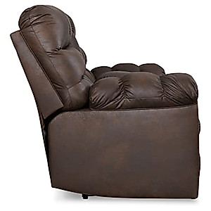 Signature Design by Ashley Derwin Urban Faux Leather Tufted Double Reclining Loveseat with Console, Dark Brown