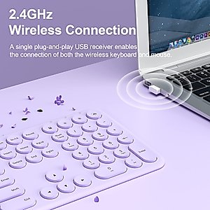 Wireless Keyboard and Mouse, XTREMTEC 2.4G Full Size Wireless Keyboard Mouse Combo - Ultra Slim Silent Cute Computer Keyboard with USB Receiver for Windows, OS, PC, Desktop, Mac, Tablet (Purple)