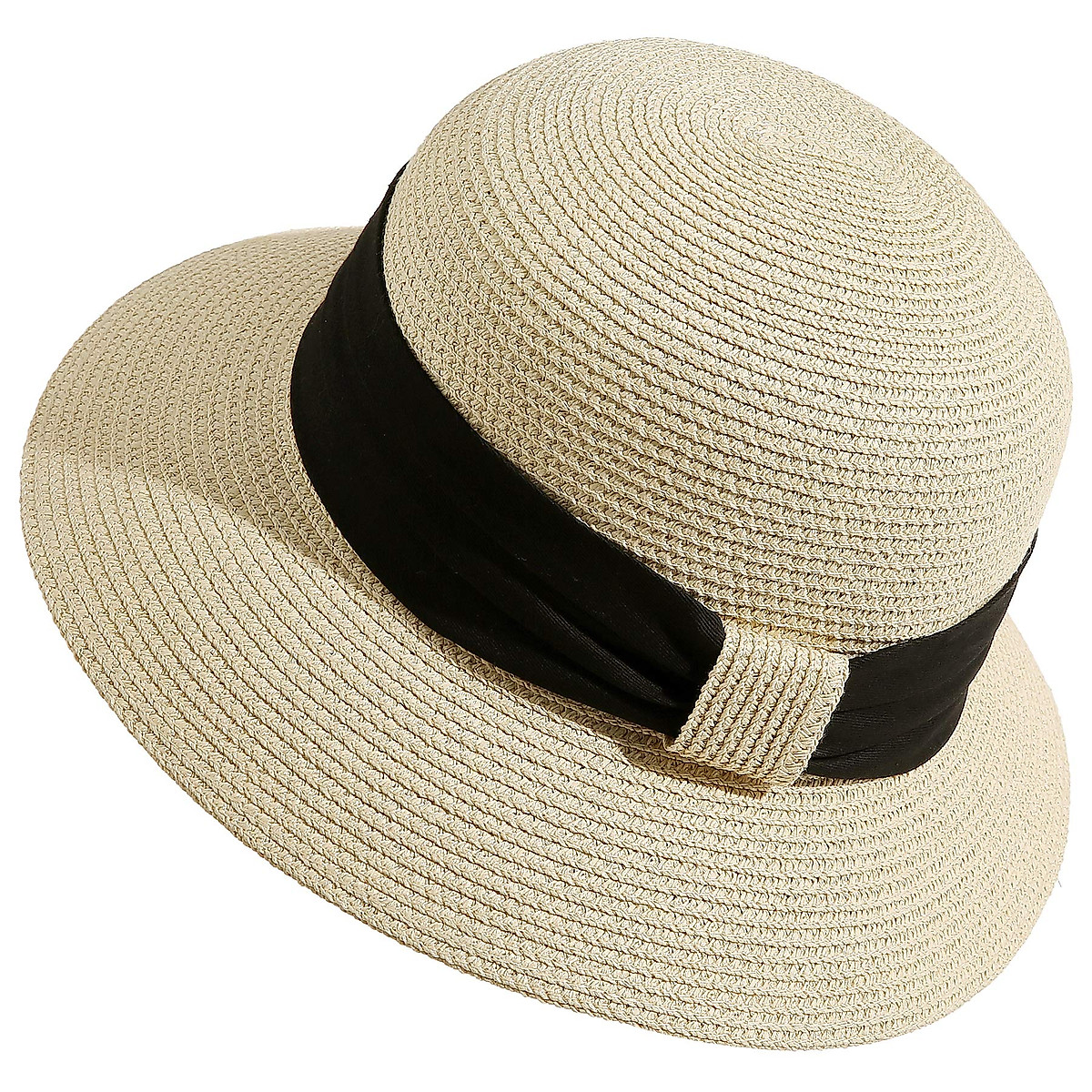 Lanzom Sun Hats for Women Wide Brim Straw Hat Summer Beach Hat Foldable Packable Cap for Travel Outdoor (Beige)