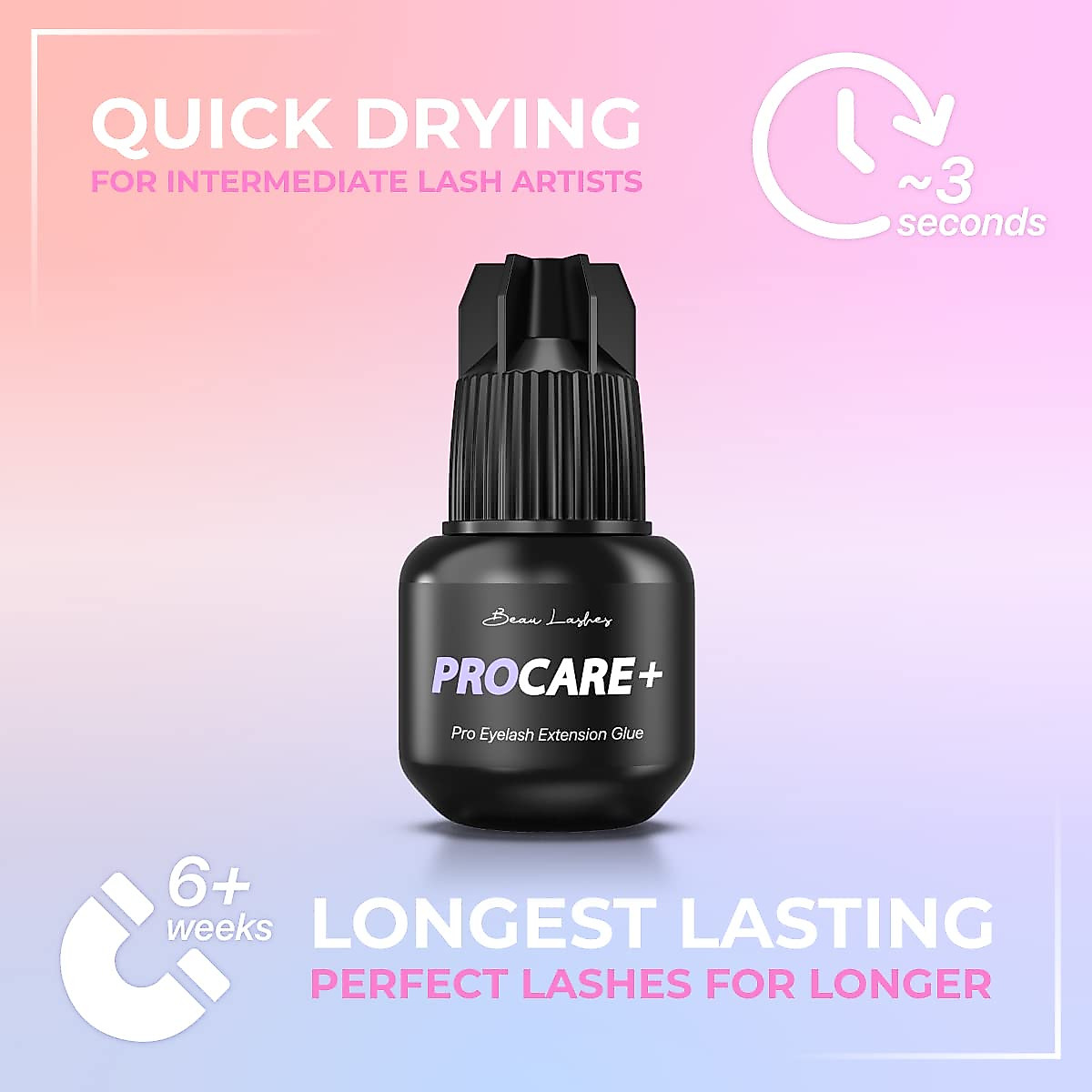 Extra Strong Eyelash Extension Glue for Professionals – Super Strong Black Bonding Adhesive for Long Lasting Semi Permanent Individual Lash Extensions – 3s Fast Drying / 6 Weeks Retention