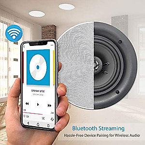 Pyle 6.5” 4 Bluetooth Flush Mount In-wall In-ceiling 2-Way Speaker System Quick Connections Changeable Round/Square Grill Polypropylene Cone & Tweeter Stereo Sound 4 Ch Amplifier 200 Watt - PDICBT266