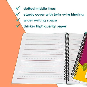 Learning Owl A4 Handwriting Practice Paper Notebook for Kids – Spiral Bind, Lined Paper with Dotted Midline for Preschool, Pre-K, Kindergarten - 100 Thick Ruled Pages for Alphabet and Number Writing