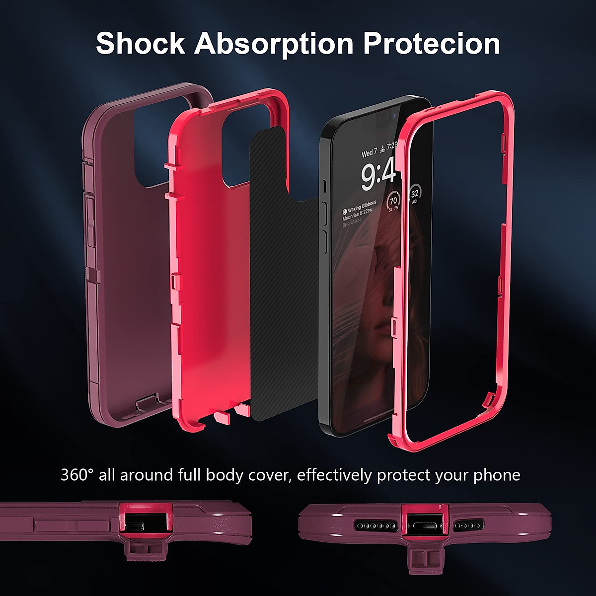 For iPhone 13 Pro Max Case with Full Body Protection, iPhone 12 Pro Max Case Heavy Duty Shockproof 3 in 1 Silicone Rubber with Hard PC Rugged Durable Phone Cover for 13ProMax 6.7 Inch. (Burgundy)