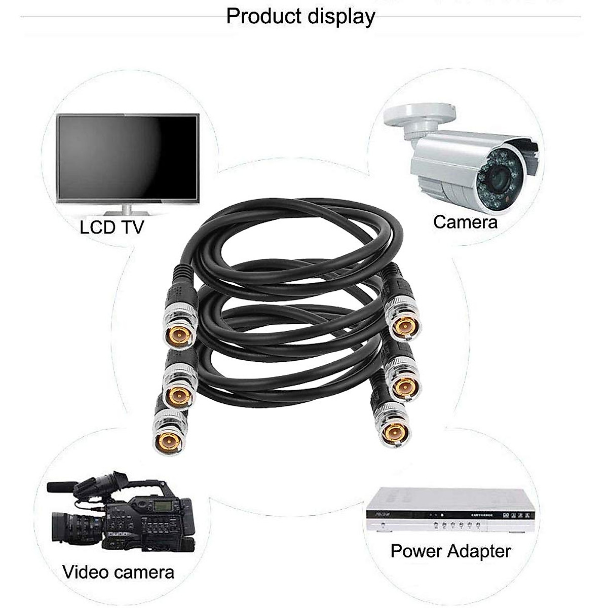 JOINSI 5-Pack 5ft BNC Male to BNC Male Jumper 75-Ohm Cable Extension Connector for CCTV DVR to TV System