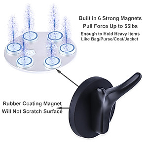 LEVOSHUA Magnetic Coat Hook Heavy Duty, Double Magnet Hook for Hanging Coat Towel Hat Key Purse Backpack, Black Pack of 4