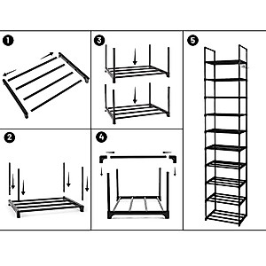 Narrow Tall Shoe Rack, 10 Tiers Metal Tall Vertical Shoe Rack for Closet Entryway 20-24 Pairs Shoe Shelf Shoe Stand Tower, Black Sturdy Free Standing Shoe Rack Organizer
