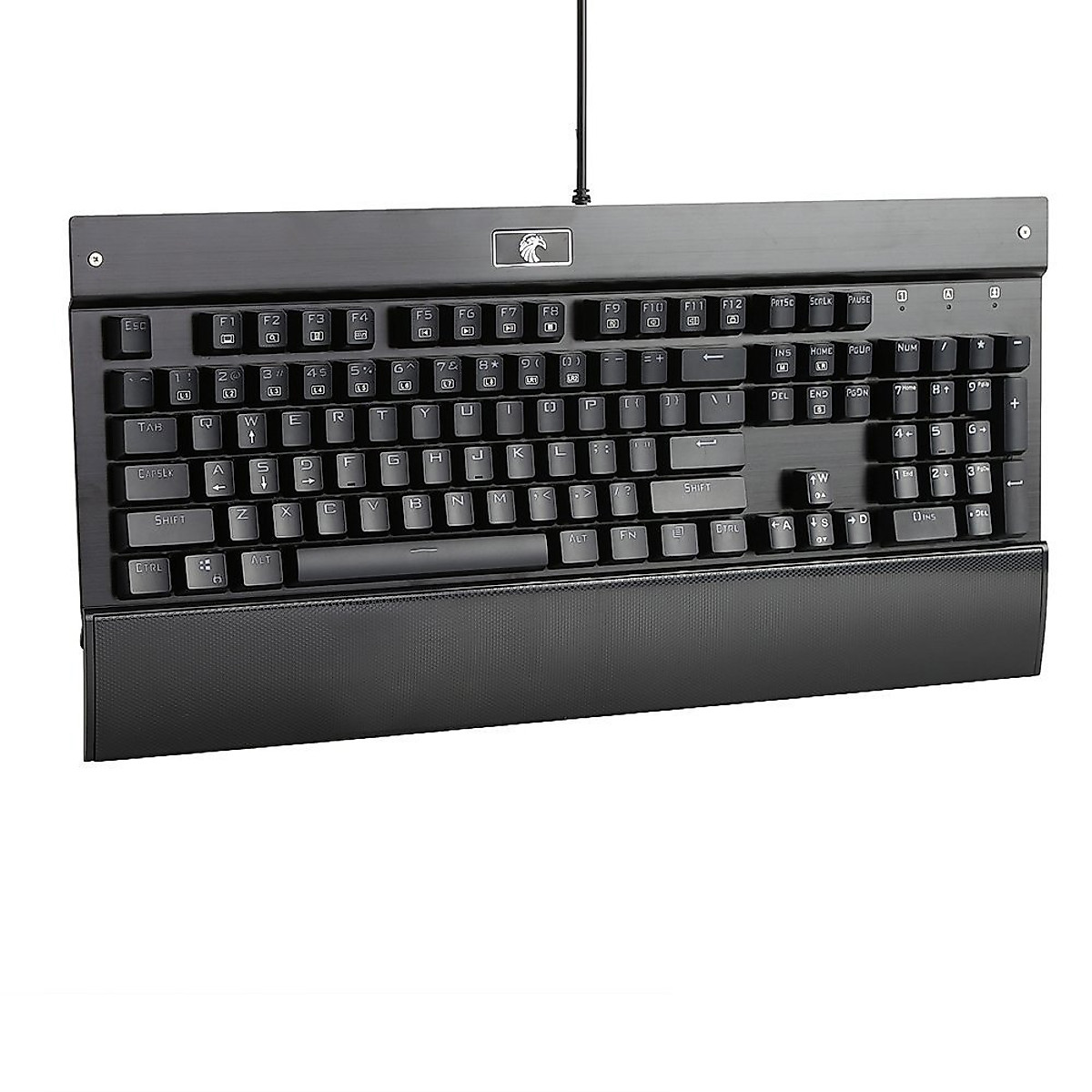 HUO JI E-Element MechanicalEagle Z-77 White LED Backlit Gaming Keyboard, 104 Keys Anti-Ghosting, with Blue Switches, Wrist Rest (Black)