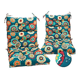 MAGPIE FABRICS Indoor Outdoor Tufted High Back Chair Cushion Set of 2, Waterproof All-Weather Deep Seating Rocking Chair Patio Chaise Lounge Sun Lounger Chair Cushions(Heronsbill Turquoise Green)