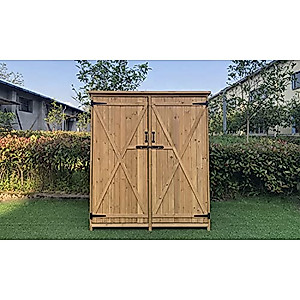 Hanover Outdoor Durable Double Door Wooden Shed for Tools and Garden Supplies with Shelf and Locking Latch, 36 Cu.Ft. Capacity (4.4' x 5' x 1.6'), Outdoor Storage for Backyard with Waterproof Roof