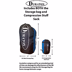 Duraton Mummy Sleeping Bag 20 Degree Weather, Lightweight with Compression Sack for Camping or Backpacking, Warm for Both Adults and Kids (Blue)