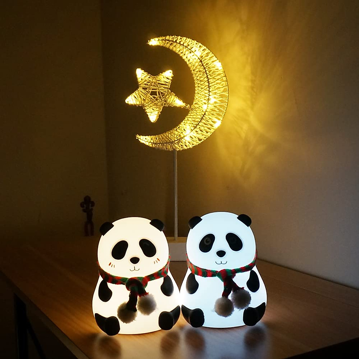 LED Kids Night Light Cute Nursing Night Light Non-Flickering Eye-Caring Lamp-USB Rechargeable, Touch Control, Multi-Color and Warm White Can be Switched, Fabulous Ideal Gift (Panda Round Eyes)