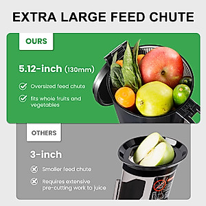 Ventray Cold Press Juicer, Slow Juicer Machines with 5.12" Wide Feed Chute for Whole Fruits & Vegetables, High Juice Yield, Easy to Clean,250W