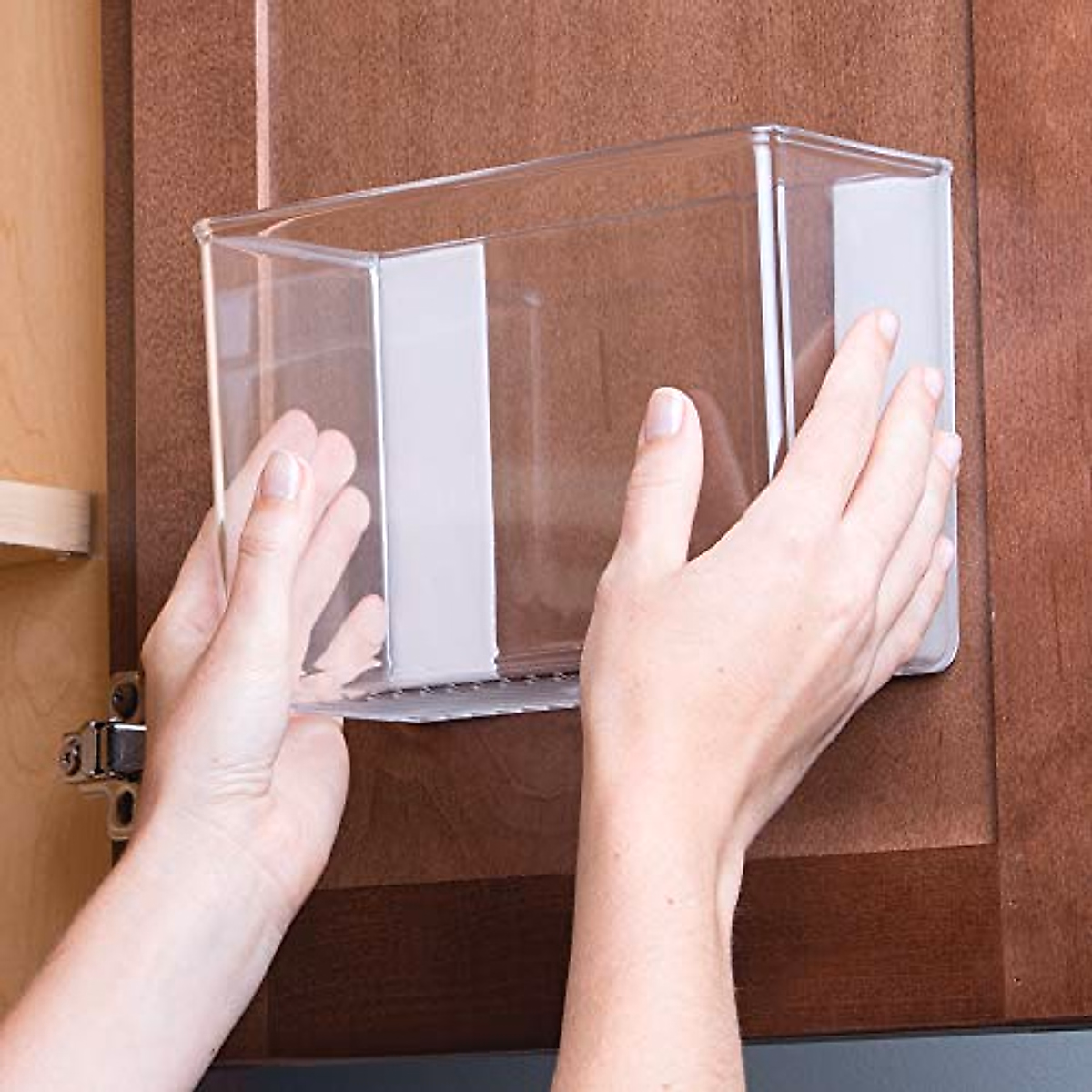 iDesign AFFIXX Plastic Wall Mount Organizer for Kitchen, Bathroom, Office, Bedroom, Garage, Craft Room, 3.5" x 8" x 5.5", Clear