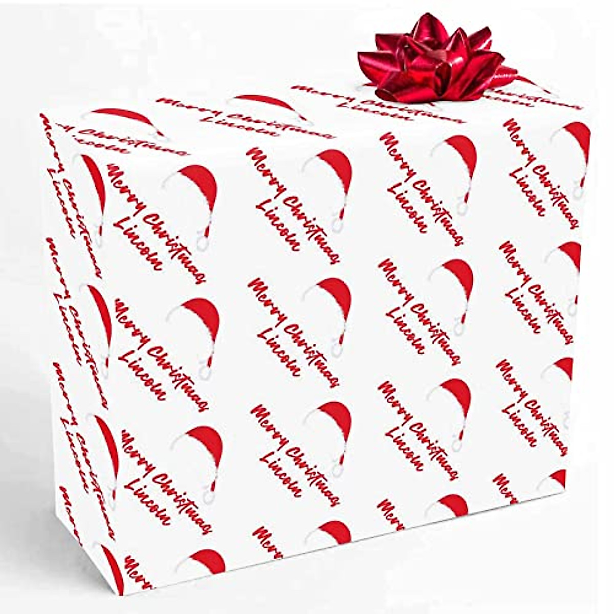 InterestPrint Personalized Name Wrapping Paper, Merry Christmas Hat White Custom Text Gift Wrapping Paper with Text for Teens Women Men Mom Dad Birthday Wedding Anniversary 58x23 5 Roll