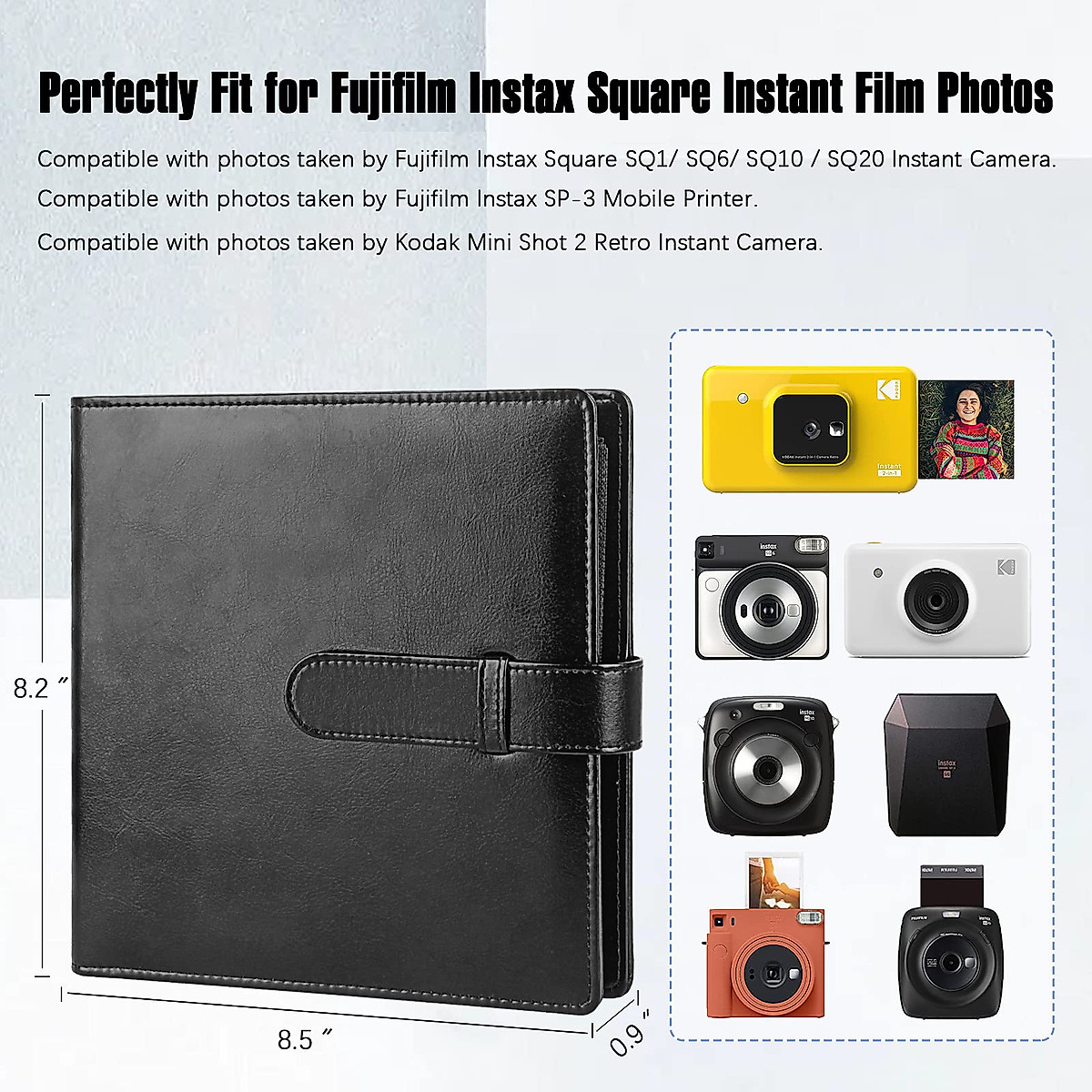 256 Pockets Photo Album for Fujifilm Instax Square SQ1 SQ6 SQ10 SQ20 Instant Camera, Fujifilm Instax SP-3 Mobile Printer, Extra Large Picture Albums for Fujifilm Instax Square Instant Film (Black)