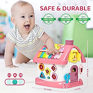 Marstone Baby Girl Toys for 1 2 3+ Years, Montessori Toddlers Toys with Sound/Lights/Music/Clock/Telephone/Car 6 in 1 Multi-Functional House, Early Educational Musical Toy Gift for Girl and Boy