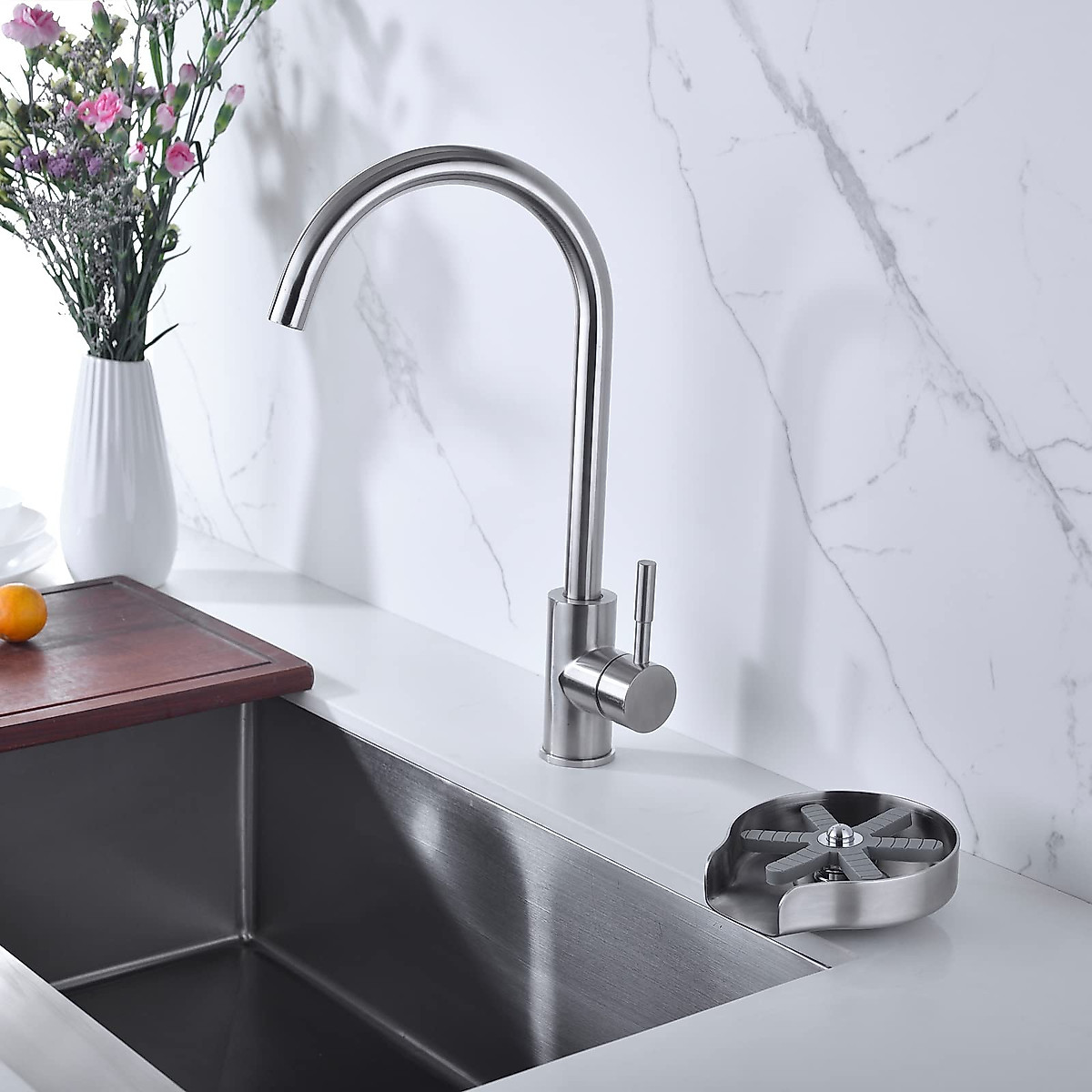 RANDOM Solid Metal Kitchen Sink Glass Rinser,Faucet Glass Rinser for Kitchen Sinks,Bottle Washer,Kitchen Sink Accessories,Stainless Steel,Brush Nickel.